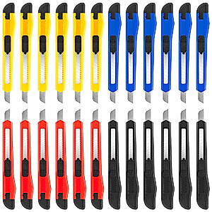 DIYSELF 24 Pack Box Cutters for Work, Office, Box Opener with 9mm Wide Blade, Retractable Utility Knife Box Knife for Cardboard, Packages, Sharp Box Cutter for Women, Girls, Razor Knife Exacto Knife