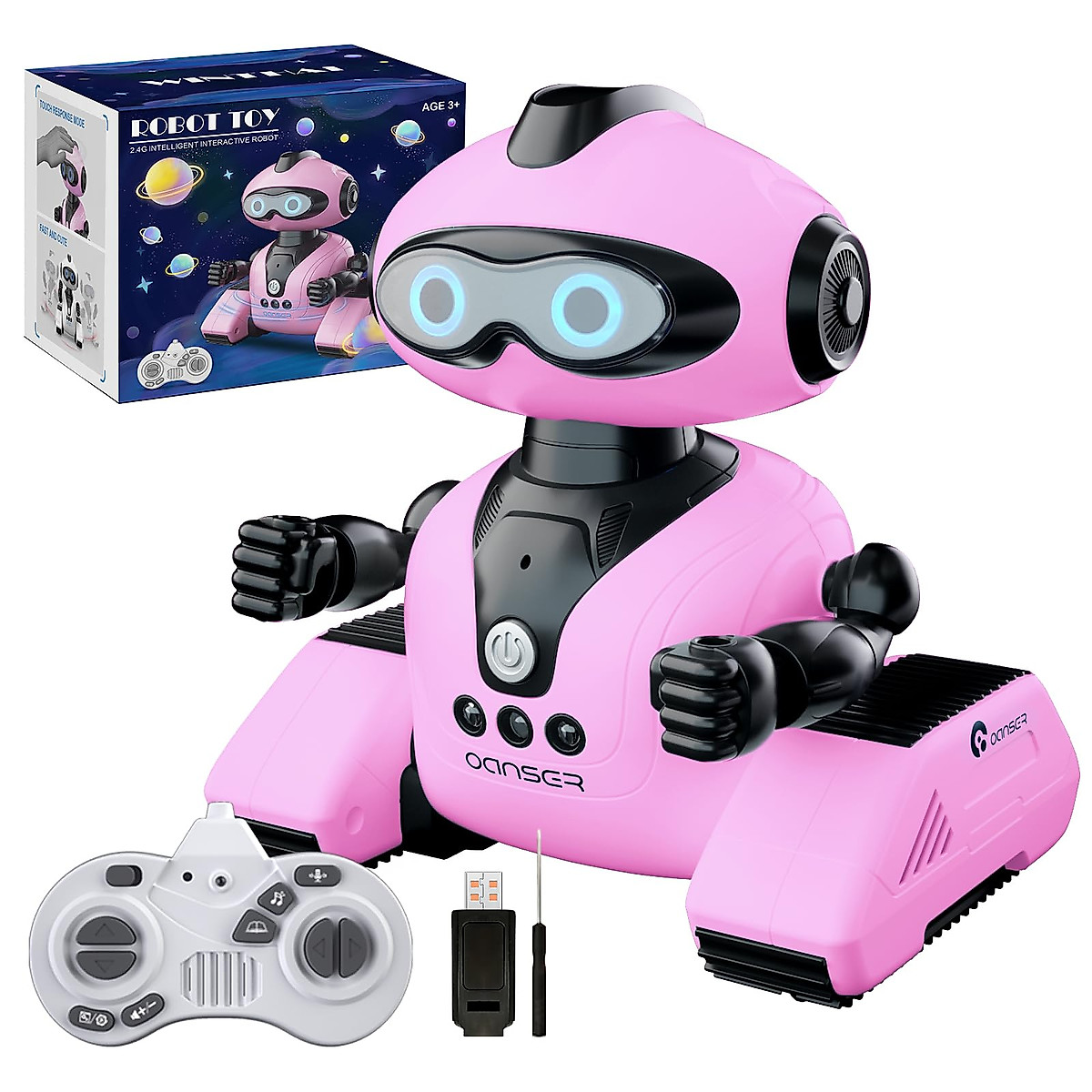 Winthai Robots Toys for Kids, 2.4Ghz Remote Control Robot Toys with Music and LED Eyes for Boys/Girls, RC Toys Gift for 3-12 Year Toddler Children Teen for Birthday Valentines Day Gifts (Pink)