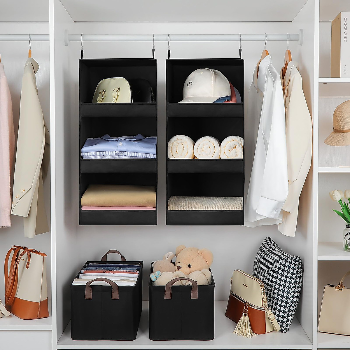 TOPIA HOME Storage Baskets for Shelves with Metal Frame 2-Pack, 14.8" Wx10.24 Dx8.66 H, Collapsible Storage Bins for Organization, Fabric Storage Bins for Clothes, Toy, Nursery, Deco, Large, Black