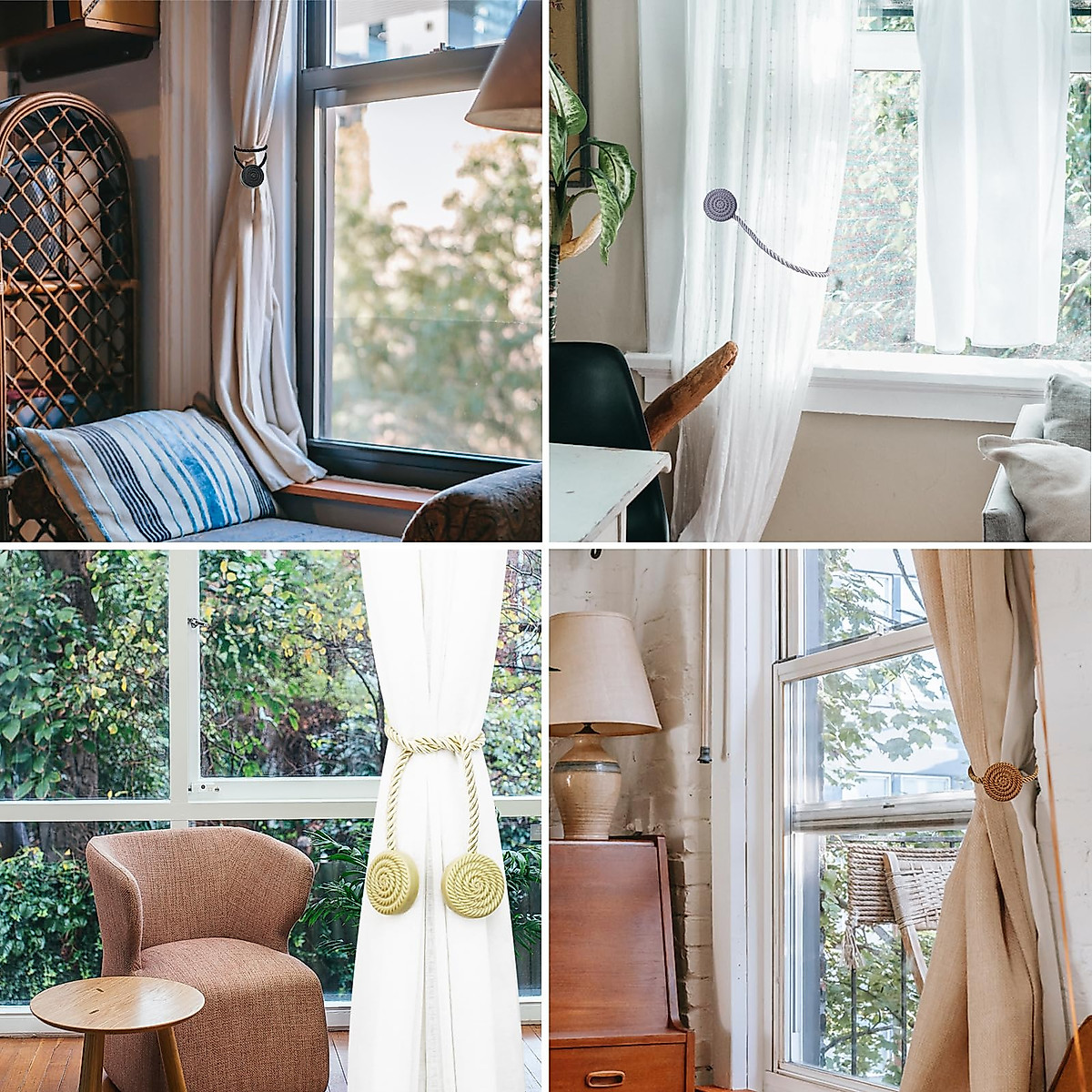 Hangtty Magnetic Curtain Tie Backs 2 Pack Rope Curtain Tiebacks Decorative Curtain Holders for Drapes Window Treatment Holdbacks Home Outdoor Curtain Tiebacks, Gold