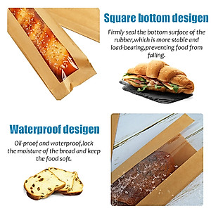 PAKIPER 50 Pack Cookie Packaging Bread Bags,Baguette Bags for Bread,Kraft Paper Bread Bags with Front Window, for Homemade Bread Baguette Kraft Bags with Clear Window and Seal Sticker,23.5"x3.6"x1.8"