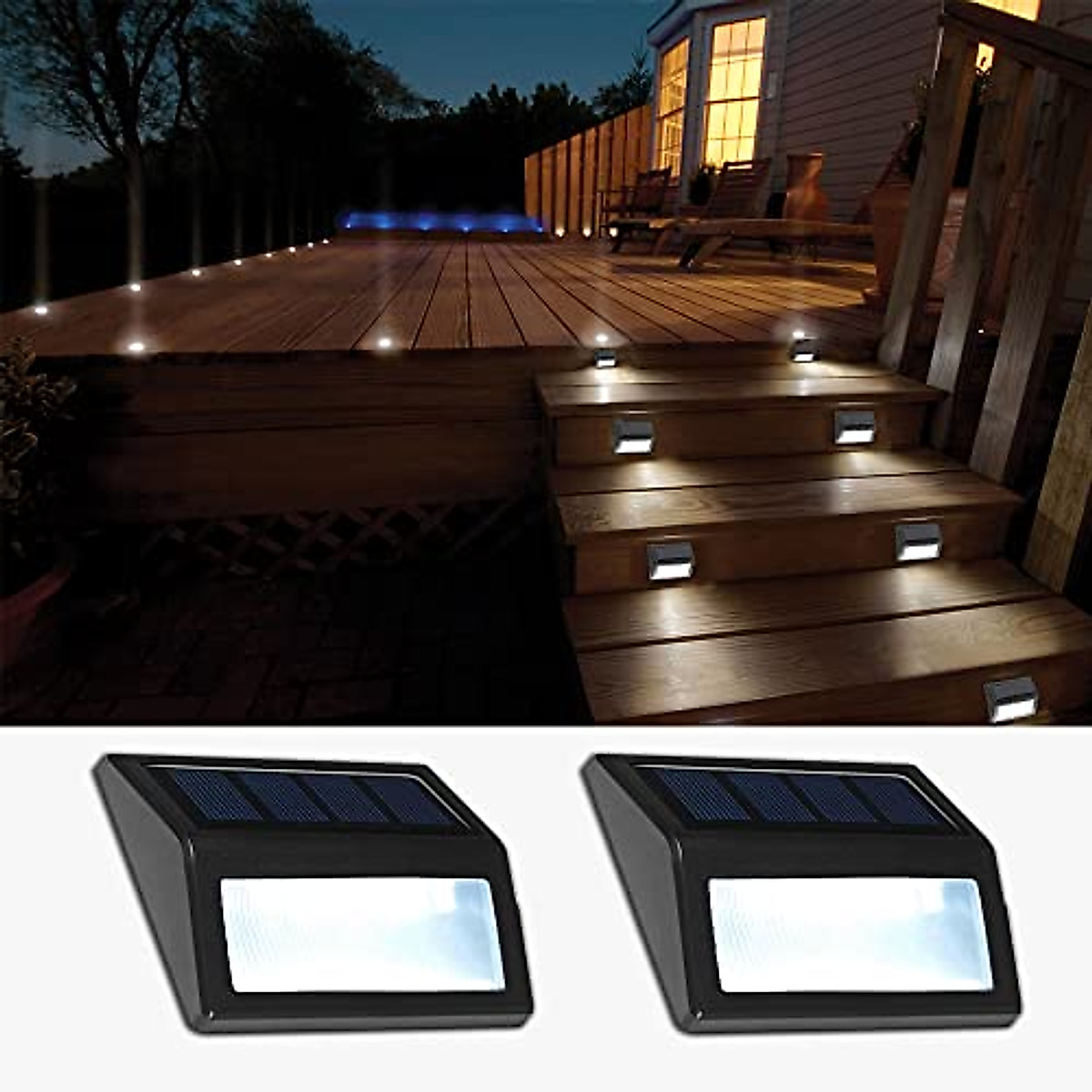 Follateas Solar Lights Outdoor, Waterproof Solar Powered Deck Step Lights for Patio Garden Backyard Garage Driveway Pathway Outside Wall Lighting (Cool White/2 Pack)