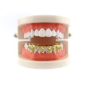 18k Gold Teardrop Bottom Grillz 6 Teeth Lower Teeth Drip Cap Grillz