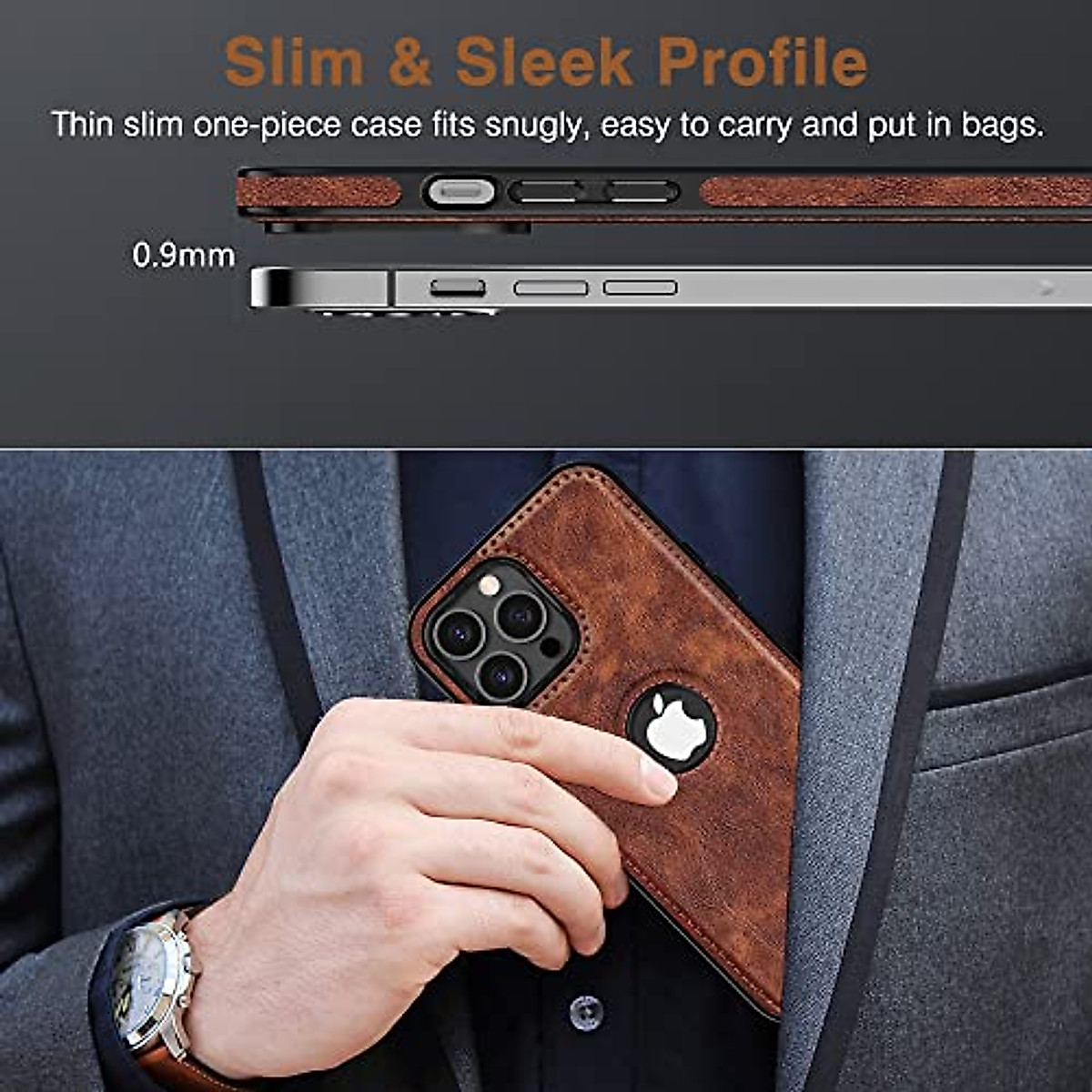 LOHASIC Logo Visible for iPhone 13 Pro Max Case, Premium Leather Slim Luxury Elegant PU Flexible Non-Slip Grip Protective Cover Men Women Phone Cases for iPhone 13 Pro Max 6.7" (2021) - Brown