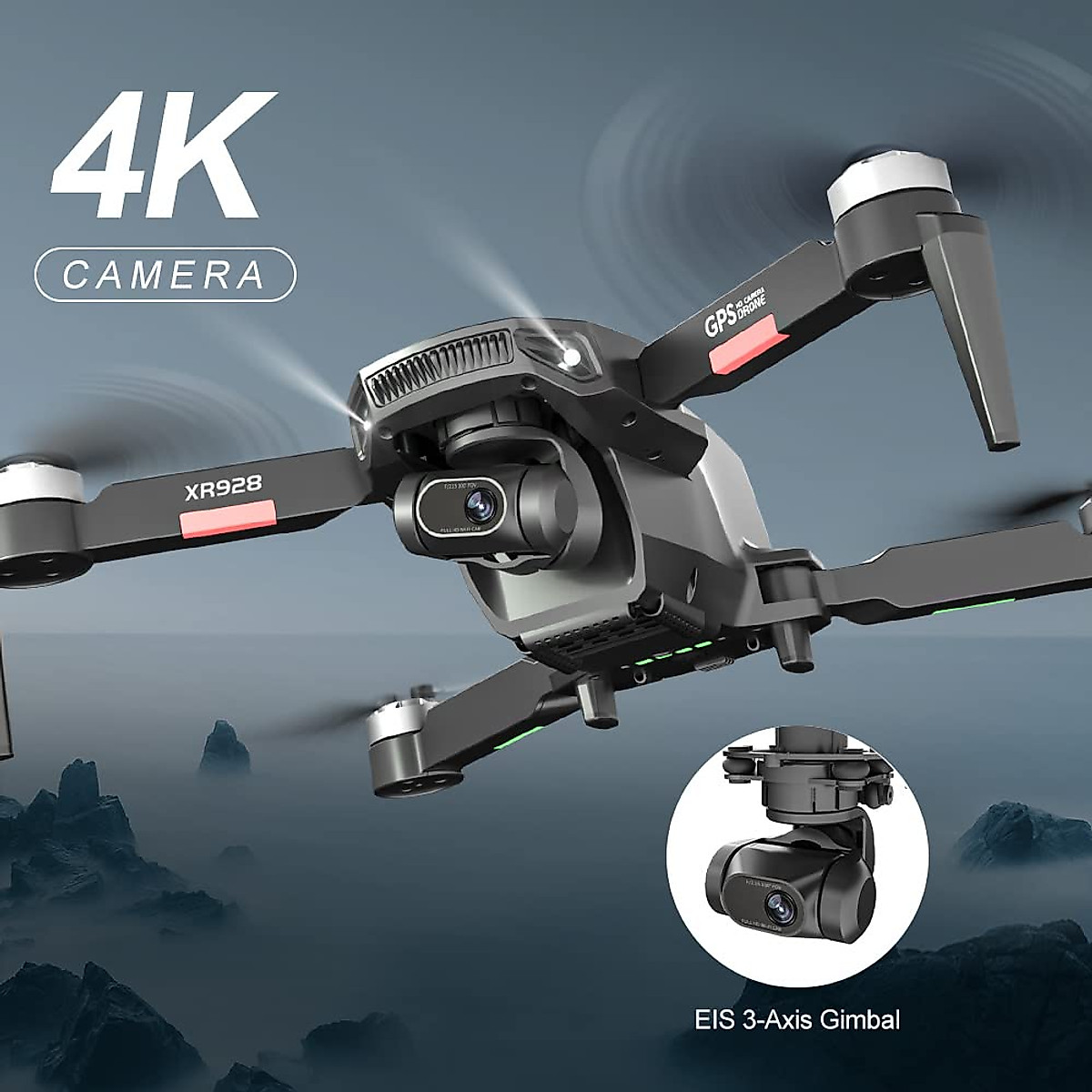 Drone with Camera 4K for Aldults,3-Axis Gimbal EIS Anti-shake,GPS Auto Return,Brushless Motor,2 Batteries About 60 Min Flight Time,5GHz FPV Transmission,Follow Me Mode Black