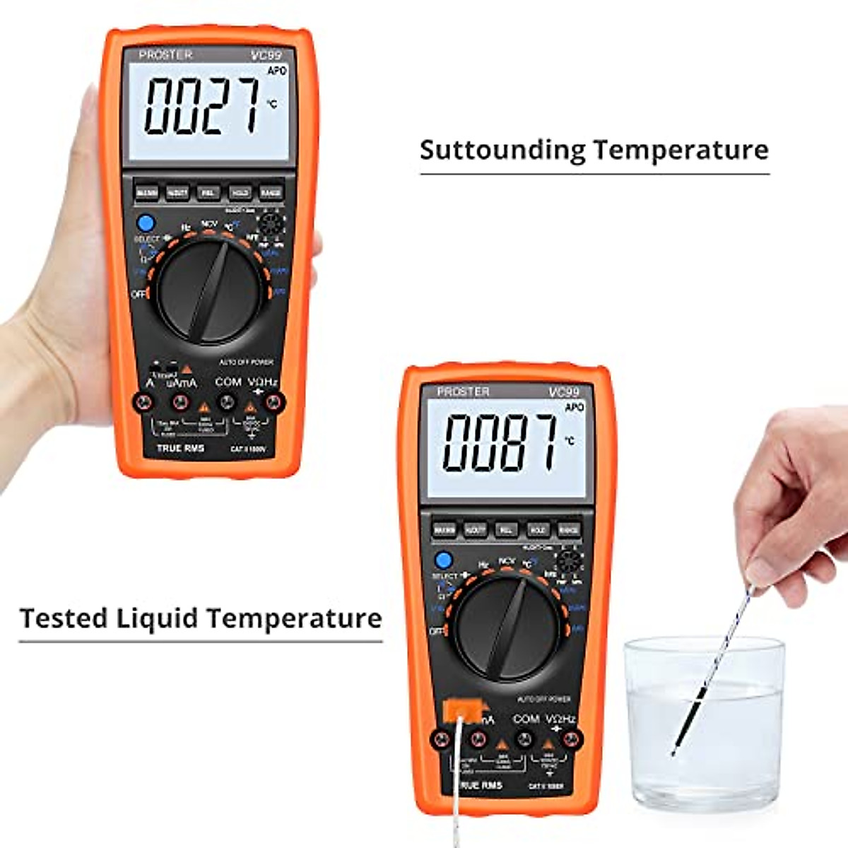 Proster Autoranging Multimeter 6000 Count TRMS Digital Multitester NCV AC DC Current Voltage Tester Amp Ohm Volt Meter Capacitance Test Temperature Measurement Continuity Tester