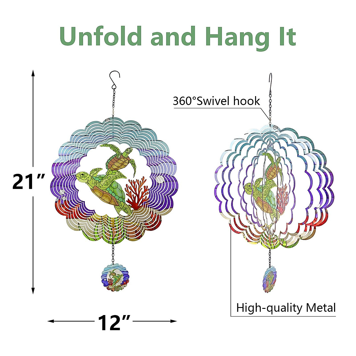 YNGFIL Turtle 3D Wind Spinner Kinetic Metal Art Hanging Wind Spinner Outdoor Decoration Ocean Ornaments Decor for Yard and Garden