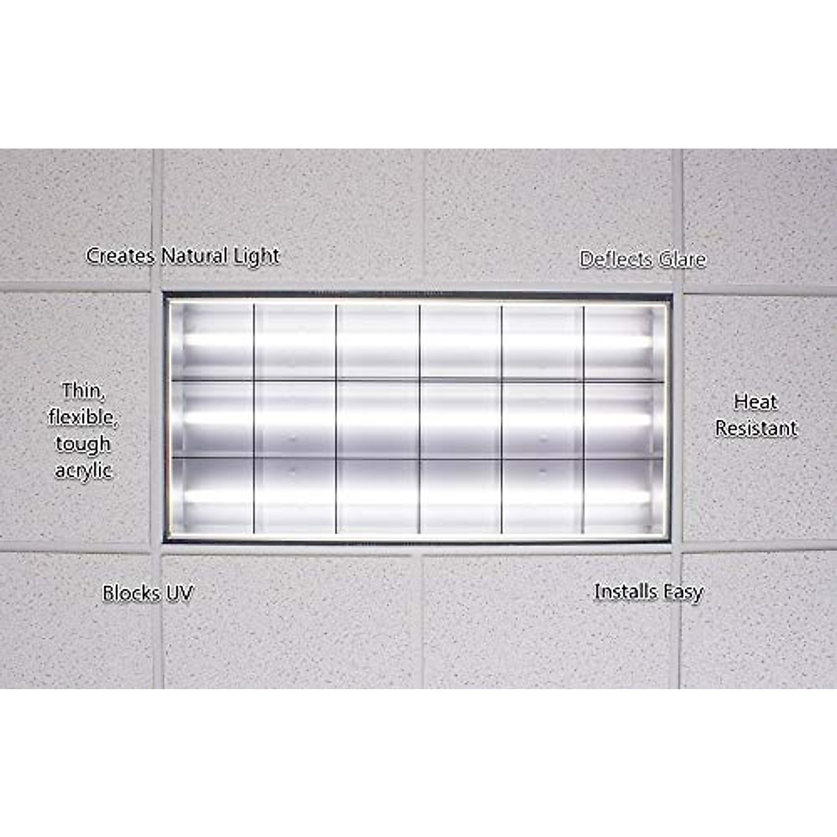 Premium Fluorescent Light Covers | Block UV| Block Glare to Help Reduce Headaches, Eyestrain, Seasonal Depression | Supports Focus and Clarity | Work, Office, Home