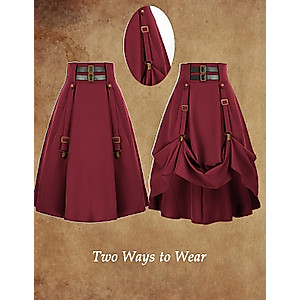 Scarlet Darkness Ren Faire Skirt Goth Punk Midi Skirt Halloween Cosplay Costume Burgundy 2XL