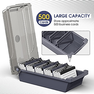MaxGear Business Card Holder for Desk, Business Card Case Organizer, Credit Card Holder File, Business Card Holders Box Storage, Capacity: 500 Cards (2.2” x 3.5”), 4 Divider Boards & A-Z Tabs, Gray