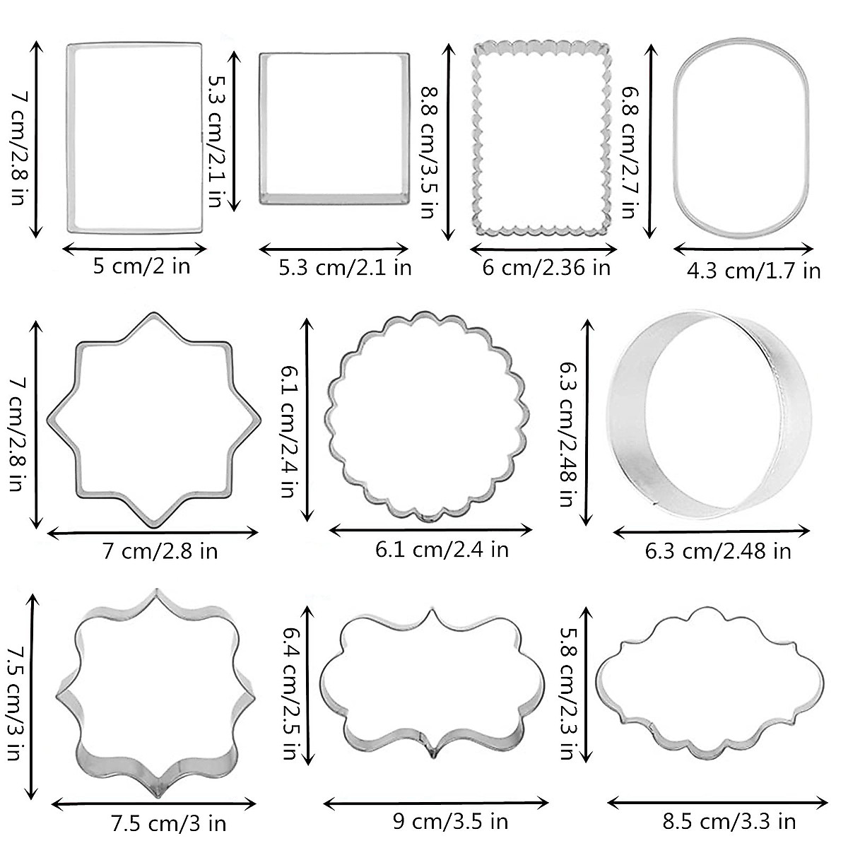 Fancy Plaque Cookie Cutters Set of 10 pcs, Stainless Steel Wedding Frames Shaped Fondant Cutter Molds Baking DIY
