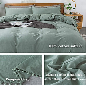 Softta 20x36 Pompom Pillow Shams Pillow Covers 2 pcs Ball Trimmed Cute Pretty Girls Pillowcases 100% Cotton Green Cover Twin/Full/Queen (NO Comforter NO Filling)