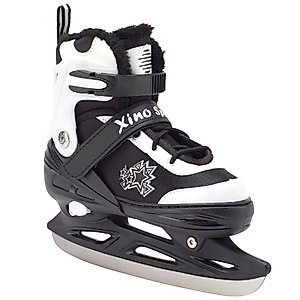 Xino Sports Deluxe Adjustable Ice Skates - for Boys and Girls, Two Awesome Colors - Black and Pink, Faux Fur Padding and Reinforced Ankle Support, Fun to Skate! (Black, Medium - 4-6)