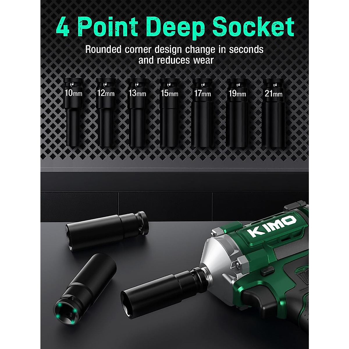 KIMO Impact Wrench 1/2 Inch with 814N.M/600ft-lbs Max Torque, 3 Mode Setting, 2 x 3000mAh Batteries, 3000 RPM, 1 Hour Fast Charger, 1/2 Impact Gun with Variable Speeds, 20V Impact Driver for Car Home