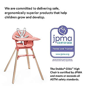 Stokke Clikk High Chair, Sunny Coral - All-in-One High Chair with Tray + Harness - Light, Durable & Travel Friendly - Ergonomic with Adjustable Features - Best for 6-36 Months or Up to 33 lbs
