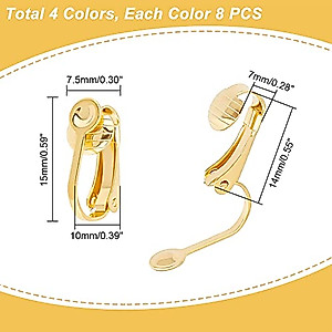 UNICRAFTALE 32pcs 4 Colors Stainless Steel Clip-on Earring Non-Pierced Earring 15mm Metal Huggie Fake Ear for DIY Earring Jewelry Making