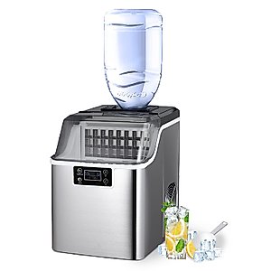 COOLHOME Ice Maker with Self Cleaning, 45Lbs/24H Ice Cube Makers,Stainless Steel Ice Makers Countertop,Tabletop Ice Maker Machine with a Scoop,Perfect for Home Kitchen Office Bar