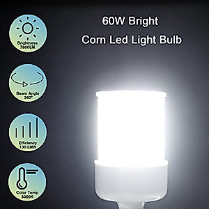 APUSON 2-Pack 60W Corn LED Light Bulbs,E26/E39 Base LED Bulb,5000K 7800LM Daylight Bright Replacement CFL Metal Halide HID for Commercial Industrial Lighting Office Garage Workshop Warehouse Outdoor
