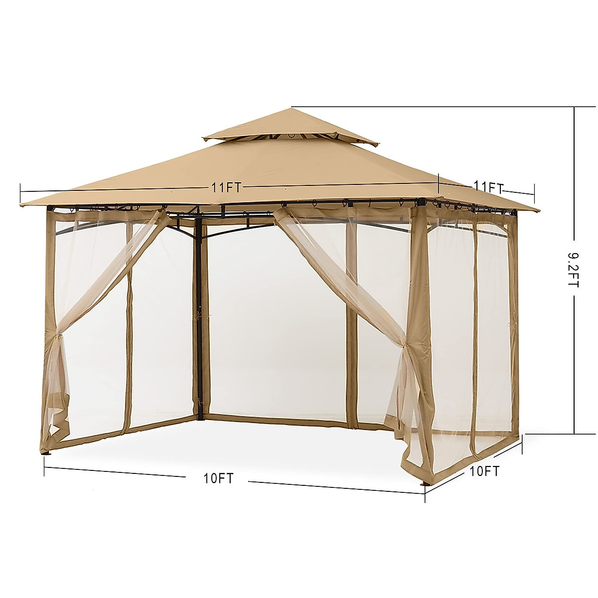 MASTERCANOPY Outdoor Garden Gazebo for Patios with Stable Steel Frame and Netting Walls (10x10, Beige)
