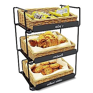 DS THE DISPLAY STORE 3 Tier Countertop Willow Basket Stand, Chalk Label & Removable Baskets, Retail Tower Storage Shelves Cookie Candy Display Rack