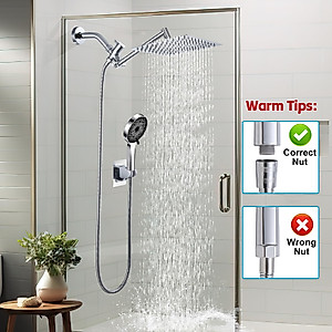 Shower Head,8”Rain Shower Head with Handheld Spray Combo with 11'' Angle Adjustable Extension Arm/Flow Regulator/Shower System,High Pressure Rainfall Shower Head Clean Bathroom,Chrome