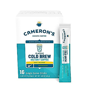 Cameron's Coffee Classic Cold Brew Instant Single Serve Sticks, Medium Roast, 128 Count (Pack of 8)