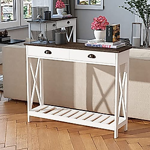 ChooChoo Farmhouse Coffee Table Bundle Rustic Console Table, White Narrow Long Entry Table