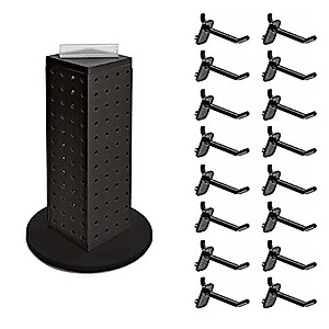 Azar Displays, 700220-BLK-2B16, Revolving Pegboard Kit, Counter Display with Locking Hooks, Jewelry Organizer for Trade Shows, Rotating, 16 Pack of 2 inch Hooks Included, Black, 4” x 12”