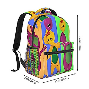 ORPJXIO Backpack Barney Show and Friends Double Shoulder Bag for Unisex Laptop Bagpack Large Capacity Travel Backpack for Hiking Work Camping