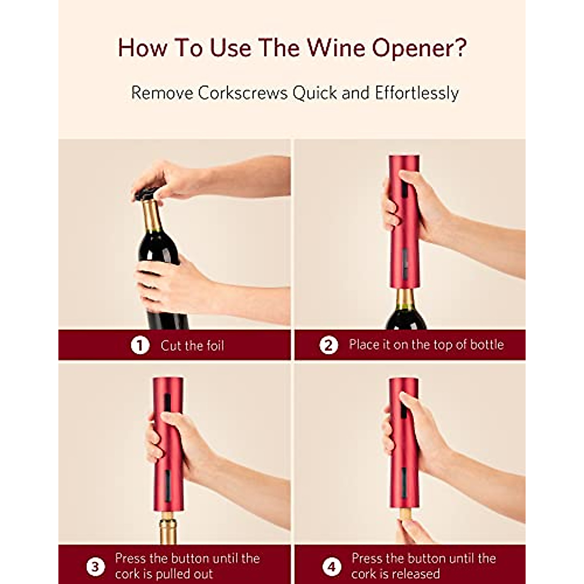 ISELECTOR 6-in-1 Cordless Electric Wine Opener Set Rechargeable Wine Bottle Corkscrew Opener with Wine Pourer, Vacuum Wine Stoppers, Foil Cutter and Wine Temperature Sensor