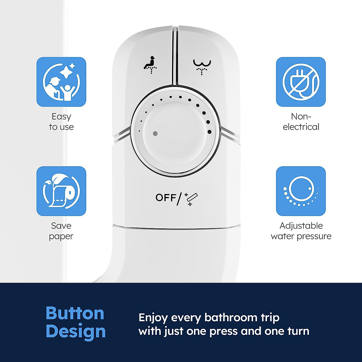 Arofa Bidet Attachment for Toilet, Self-Cleaning, Dual Nozzle Bidet Toilet Seat, Ultra-Slim Bidets for Existing Toilets, Non-Electric, Adjustable Water Pressure, Feminine & Rear Wash (White)