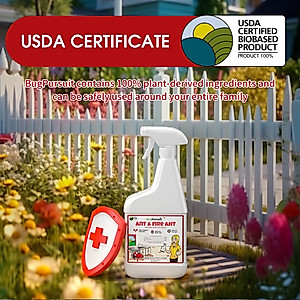 BugPursuit 24oz Ant Killer use for Indoor and Outdoor, Effective, Non-Staining, Ants,Fire Ants, and Other Insect Killer, Ant Spray Safe for Pets and Kids,Non-Toxic, 100% USDA Biobased, Made in USA