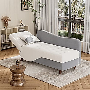 DAMAIFROM Adjustable Recling Chaise Lounge Indoor with Storage,Sleeper Sofa Bed,Lounge Chaise Armchair with Pillow,3 in 1 Velvet Futon Sofa Couch Bed for Living Room Bedroom(Beige)