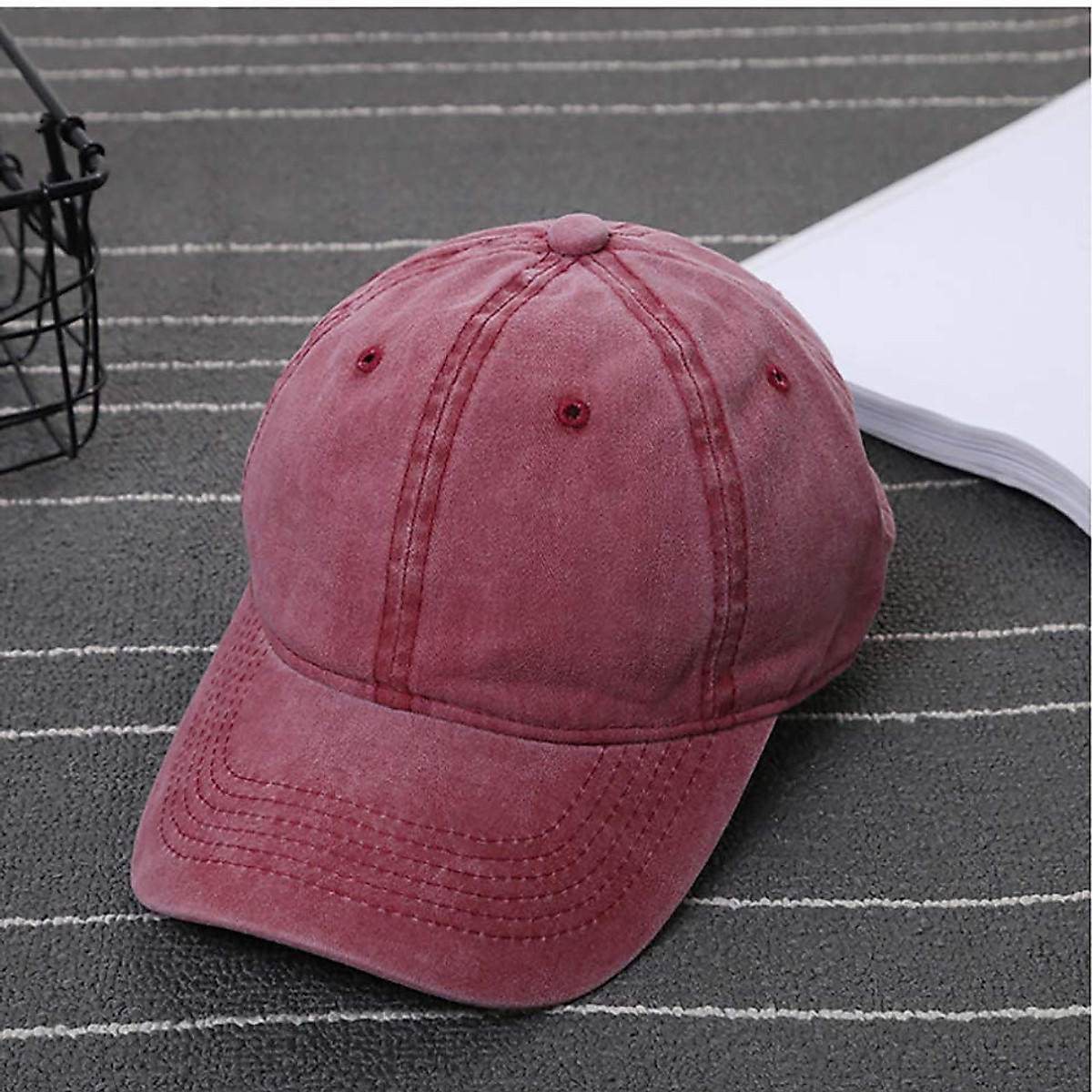 Glamorstar Classic Unisex Baseball Cap Adjustable Washed Dyed Cotton Ball Hat (One Size, Red Wine+Black+Navy)