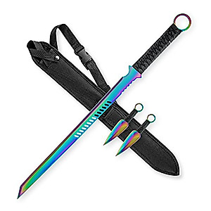 DISPATCH Full Tang Tactical Katana Ninja Sword Machete Fixed Blade Combat Stainless Steel Blade with Sheath for Hunting, Outdoor Camping, Survival