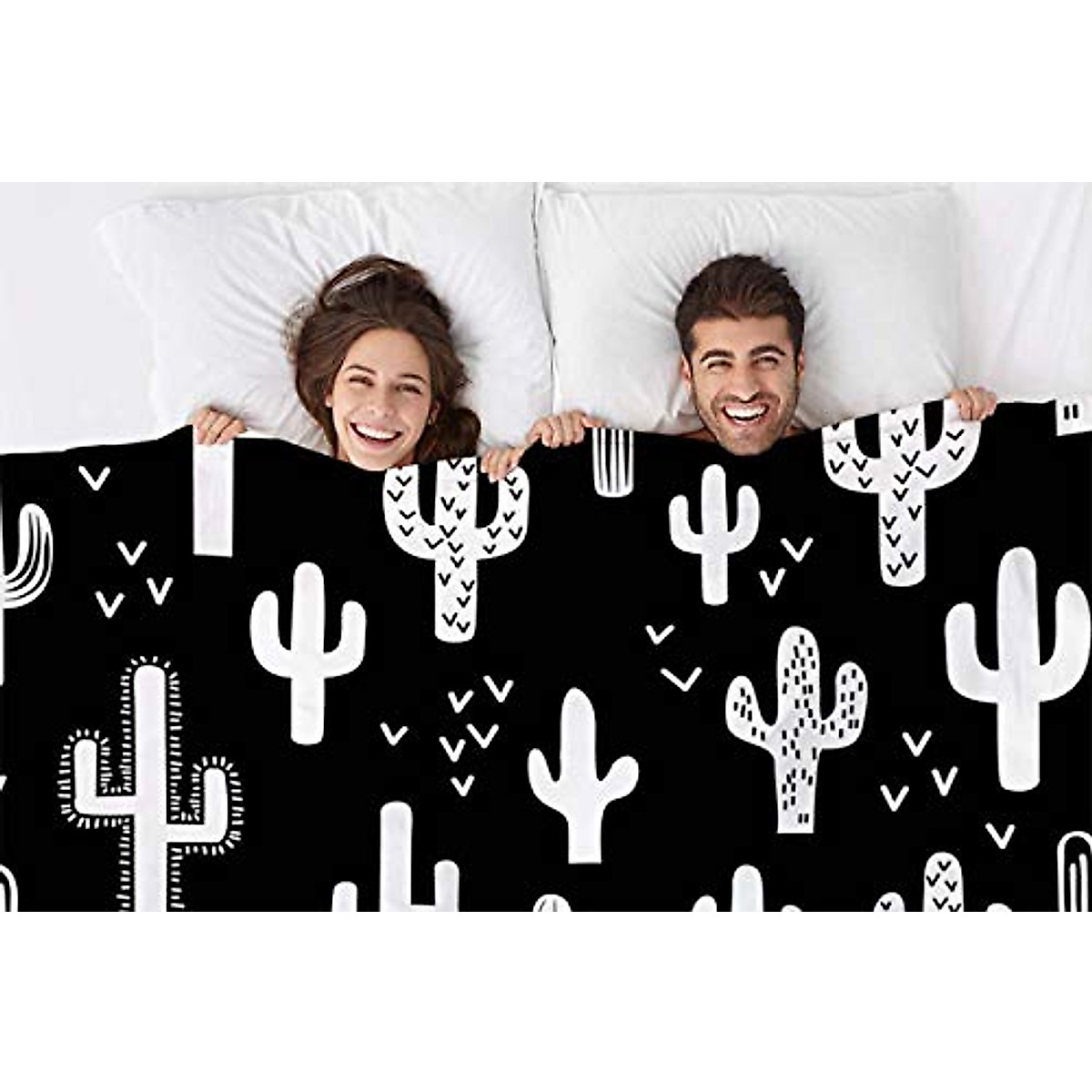 Mugod Western Cactus Throw Blanket Black and White Seamless Repeat Fun Western Cactus Decorative Soft Warm Cozy Flannel Plush Throws Blankets for Baby Toddler Dog Cat 30 X 40 Inch