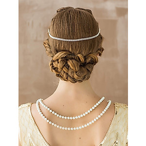 SWEETV 1920s Headband for Women-Silver Rhinestone Flapper Headpiece Accessories for Great Gatsby Party