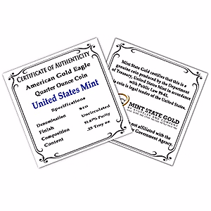 2023 1/4 oz American Eagle Gold Bullion Coin Brilliant Uncirculated with Original United States Mint Box and a Certificate of Authenticity $10 BU