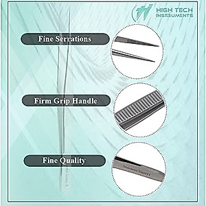 Professional Stainless Steel Tweezers 6" with Fine Serreted Precision Straight Tips for Facial Hair, Splinter and Ingrown Hair Removal Used by Women & Men