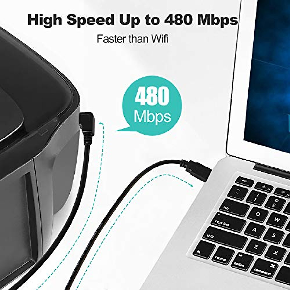 Right Angle Printer Cable USB2.0 A Male Plug to Right Angle USB B Male A/B M/M Printer Scanner Cable 12 Inch(30CM)