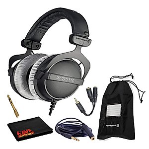 beyerdynamic DT 770 Pro 80 Ohm Closed-Back Studio Mixing Headphones Bundle -Includes- Soft Case, Headphone Splitter and Extension Cable, and 6AVE Cleaning Cloth