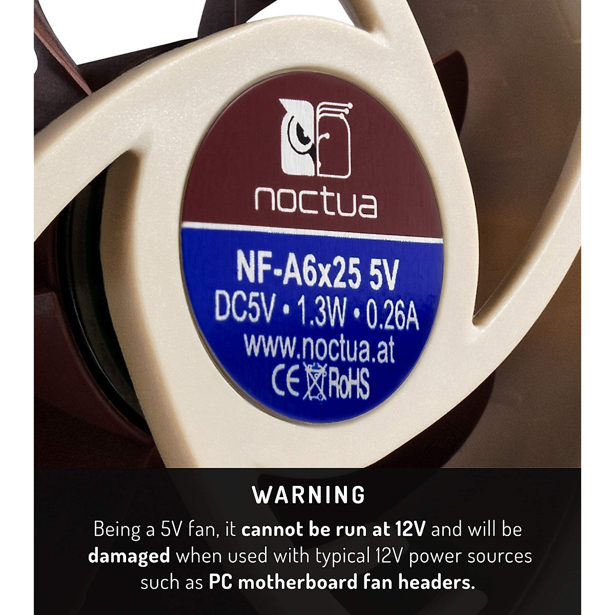 Noctua NF-A6x25 5V, Premium Quiet Fan, 3-Pin, 5V Version (60mm, Brown)