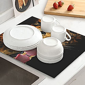 Leopard Printed Drying Mat For Kitchen Ultra Absorbent Microfiber Dishes Drainer Mats Non-Slip Silicone Quick Dry Pad - 18 X 16inch