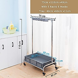 WXZX Broom Holder Organizer,Broom And Mop Put Wet Mops Movable Floor-Mounted Rack Floor Standing Cleaning Tool Cart Storage,5 Racks 6 Hooks,For Garden Garage Schools,Hospitals,Factories,Hotels