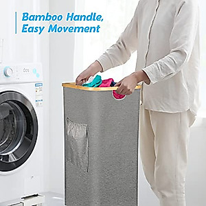 GLCONN Tall Laundry Basket with Lid, Inner Bag - 105L Large Laundry Hamper Bathroom Clothes Basket - Collapsible Storage Bin Grey Basket for Clothes, Toys, Dorm, Living Room, Bedroom Organizer
