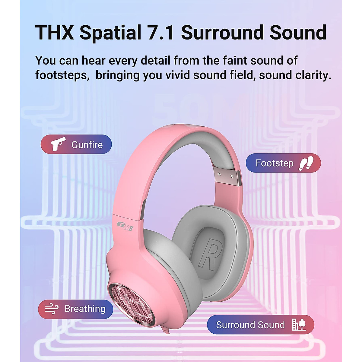 HECATE by Edifier G2 II Pink Gaming Headset, USB Wired Pink Gaming Headphones with Cat Ear for PC/MAC/PS4/PS5, 7.1 Surround Sound, Detachable Cat Ear and Noise Cancelling Microphone, LED RGB Lighting