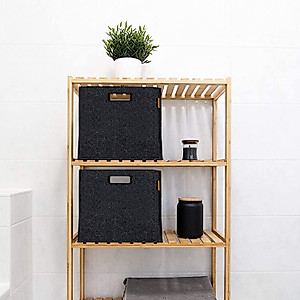 Storage Baskets for Shelves | Felt and Leather | Set of 4 Cubes | 12x12x12 in Closet Bins for Shelves, Baskets for Closet Organization Kallax Cubes Toy Storage (Light Grey or Dark Grey)