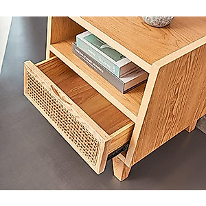 DLOETT Solid Wood Log Color Bedside Table Simple Rattan Nordic Small Cabinet Storage Cabinet 40 * 50cm Wide Bedroom Dresser
