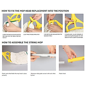 Esuphands Loop-End String Wet Mop Heavy Duty Cotton Mop Commercial Industrial Grade Side Clip-On Mop Head for Floor Cleaning 59"