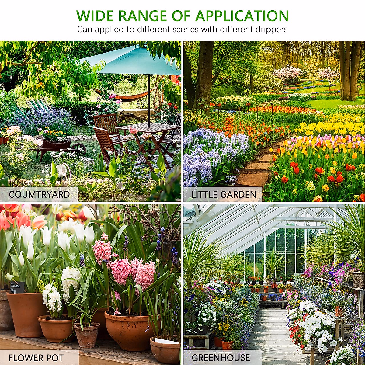 Drip Irrigation Kits, Fixget 43/141ft Garden Irrigation System with Adjustable Automatic Irrigation Set, DIY Plant Watering System for Saving Water Mist Cooling of Garden Greenhouse Patio Lawn